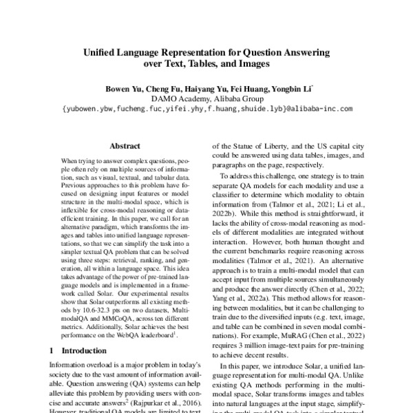 Unified Language Representation for Question Answering over Text, Tables, and Images - ACL Anthology