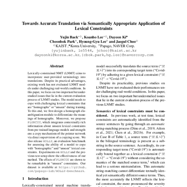 Towards Accurate Translation via Semantically Appropriate Application of Lexical Constraints ...