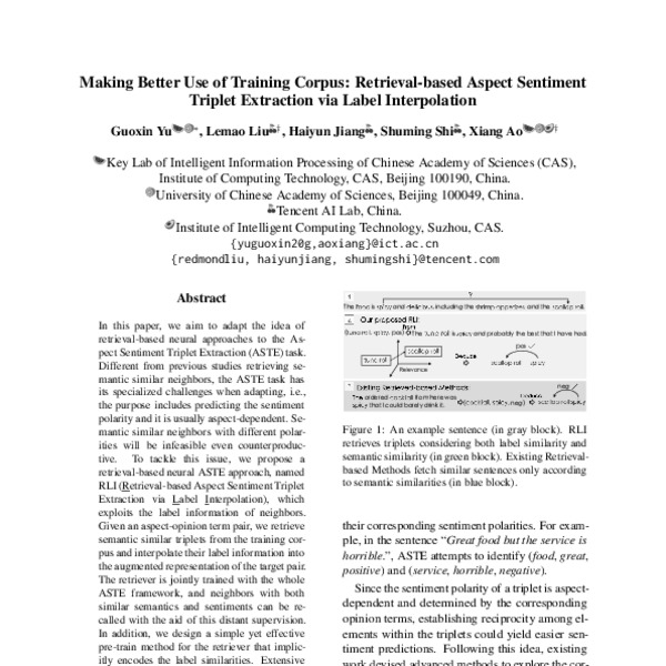 Making Better Use Of Training Corpus Retrieval Based Aspect Sentiment