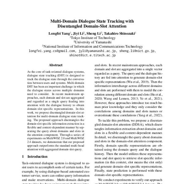 Multi-Domain Dialogue State Tracking with Disentangled Domain-Slot Attention - ACL Anthology