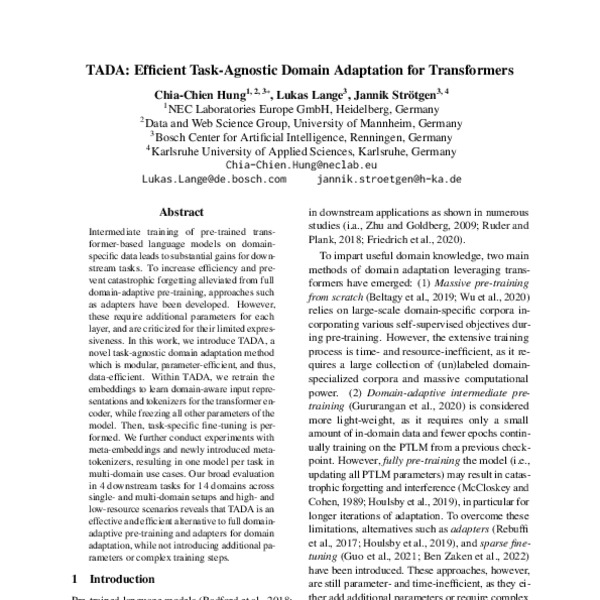 Tada Efficient Task Agnostic Domain Adaptation For Transformers Acl