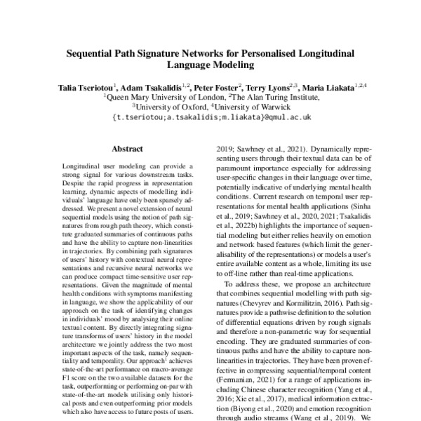 Sequential Path Signature Networks For Personalised Longitudinal Language Modeling Acl Anthology