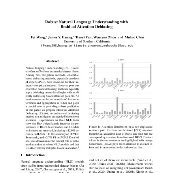 Robust Natural Language Understanding With Residual Attention Debiasing Acl Anthology