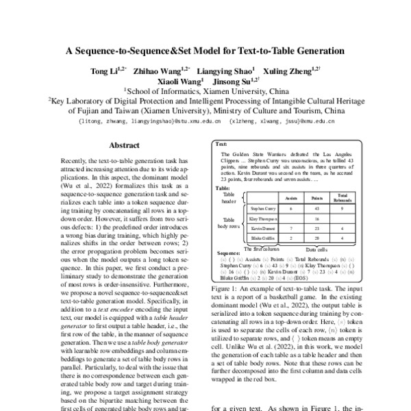 A Sequence To Sequenceandset Model For Text To Table Generation Acl Anthology