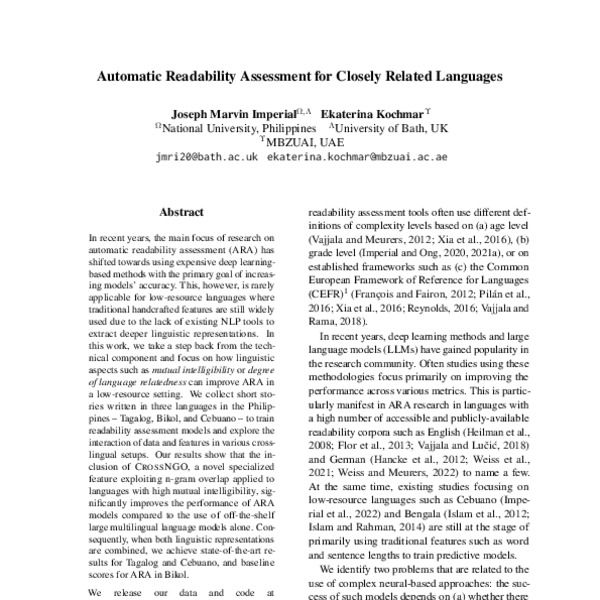 Automatic Readability Assessment for Closely Related Languages - ACL Anthology