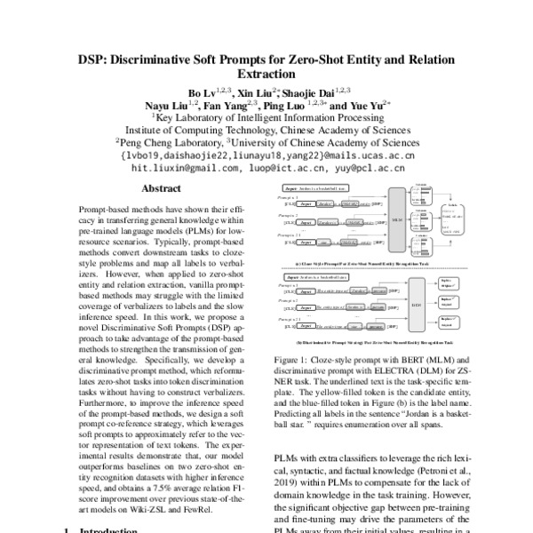 DSP: Discriminative Soft Prompts for Zero-Shot Entity and Relation Extraction - ACL Anthology