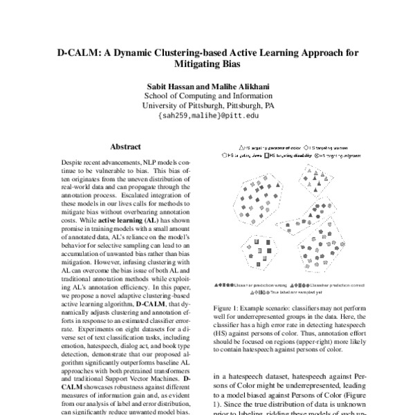 D Calm A Dynamic Clustering Based Active Learning Approach For Mitigating Bias Acl Anthology