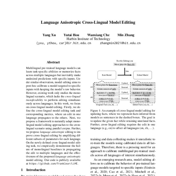 Language Anisotropic Cross-Lingual Model Editing - ACL Anthology