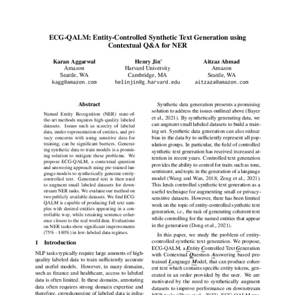 ECG-QALM: Entity-Controlled Synthetic Text Generation using Contextual Q&A for NER - ACL Anthology