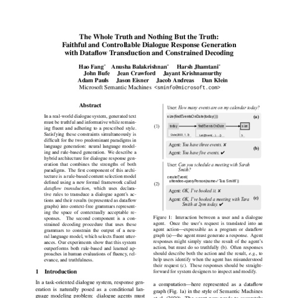 The Whole Truth and Nothing But the Truth: Faithful and Controllable Dialogue Response ...