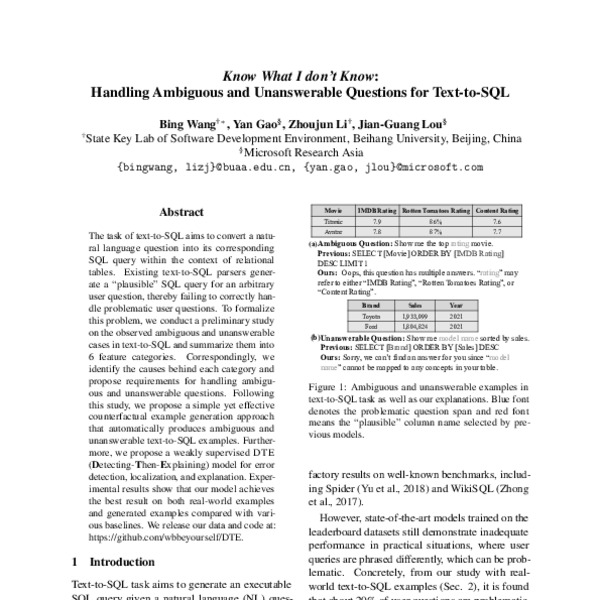 Know What I Dont Know Handling Ambiguous And Unknown Questions For Text To Sql Acl Anthology 2097