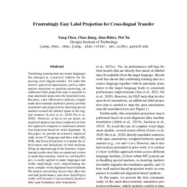 Frustratingly Easy Label Projection for Cross-lingual Transfer - ACL Anthology