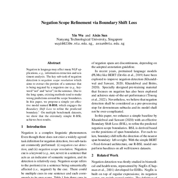 Negation Scope Refinement via Boundary Shift Loss - ACL Anthology