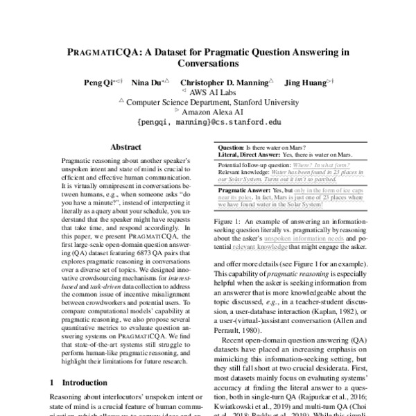 PragmatiCQA: A Dataset for Pragmatic Question Answering in Conversations - ACL Anthology