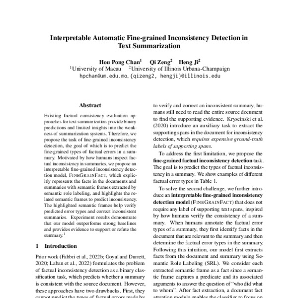 Interpretable Automatic Fine Grained Inconsistency Detection In Text Summarization Acl Anthology