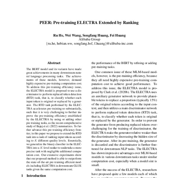 PEER: Pre-training ELECTRA Extended by Ranking - ACL Anthology