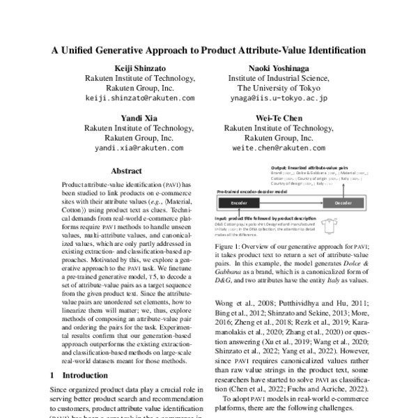 A Unified Generative Approach to Product Attribute-Value Identification - ACL Anthology