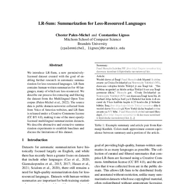 LR-Sum: Summarization for Less-Resourced Languages - ACL Anthology