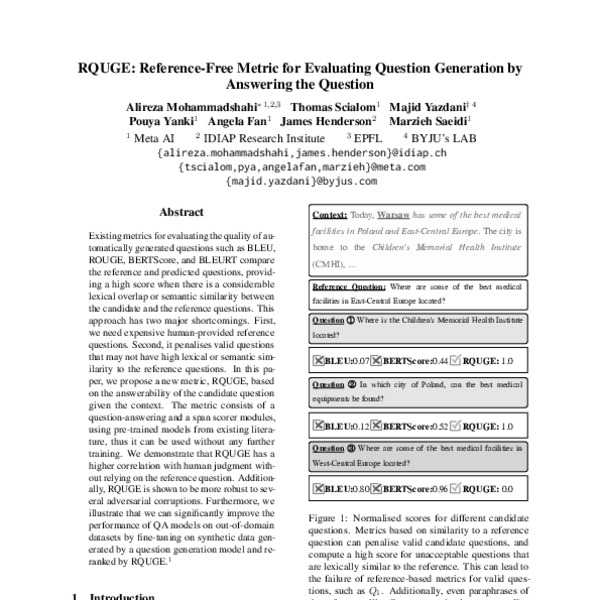 RQUGE: Reference-Free Metric for Evaluating Question Generation by Answering the Question - ACL ...