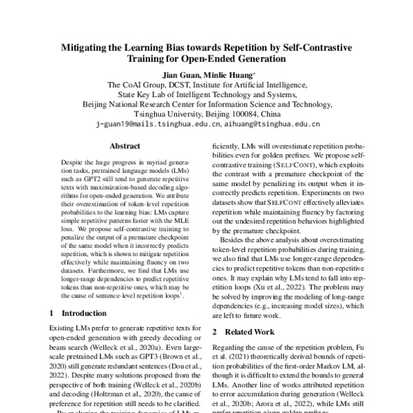 Mitigating the Learning Bias towards Repetition by Self-Contrastive Training for Open-Ended ...