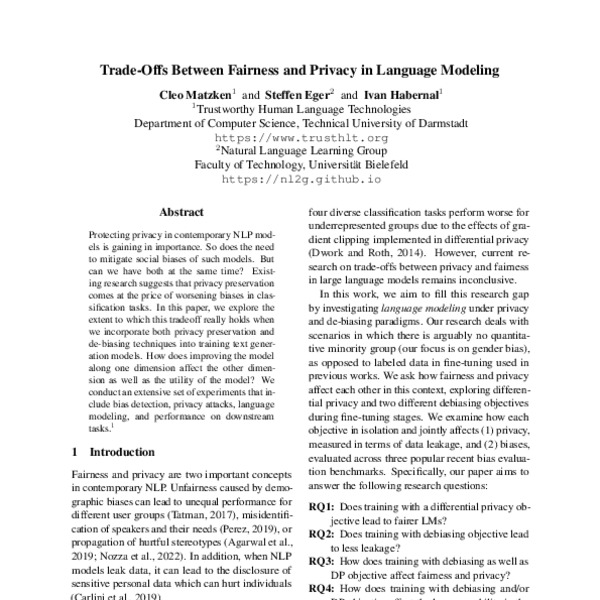 Trade-Offs Between Fairness and Privacy in Language Modeling - ACL Anthology