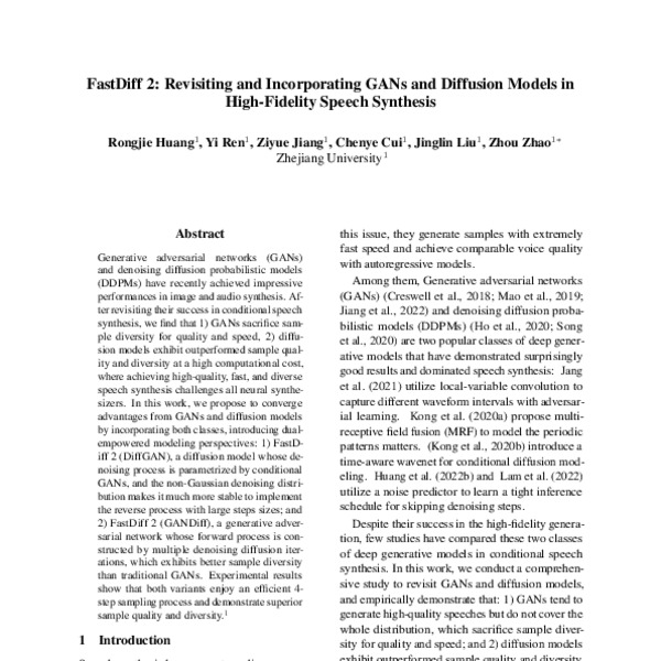 FastDiff 2: Revisiting and Incorporating GANs and Diffusion Models in High-Fidelity Speech ...