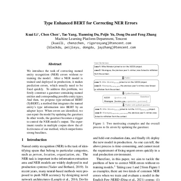 Type Enhanced BERT for Correcting NER Errors - ACL Anthology