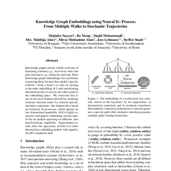 Knowledge Graph Embeddings Using Neural Ito Process From Multiple Walks To Stochastic