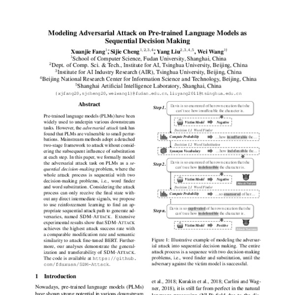 Modeling Adversarial Attack on Pre-trained Language Models as Sequential Decision Making - ACL ...
