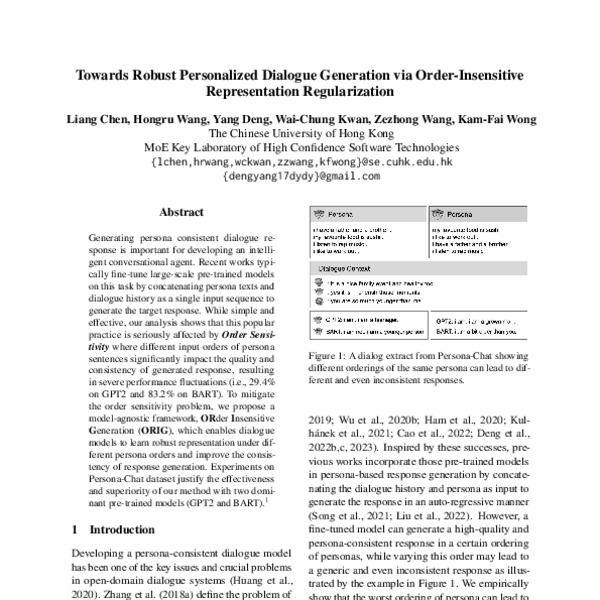 Towards Robust Personalized Dialogue Generation via Order-Insensitive Representation ...