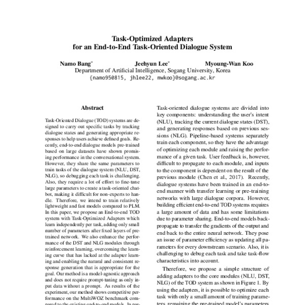 Task Optimized Adapters For An End To End Task Oriented Dialogue System 4789