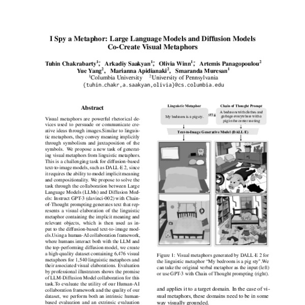 I Spy a Metaphor: Large Language Models and Diffusion Models Co-Create Visual Metaphors - ACL ...