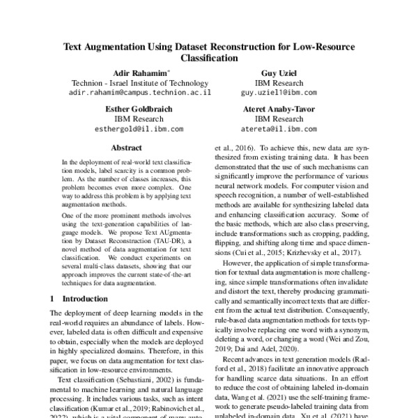 Text Augmentation Using Dataset Reconstruction For Low Resource Classification Acl Anthology
