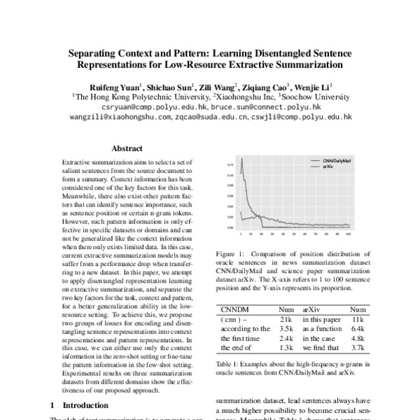 Separating Context and Pattern: Learning Disentangled Sentence Representations for Low-Resource ...