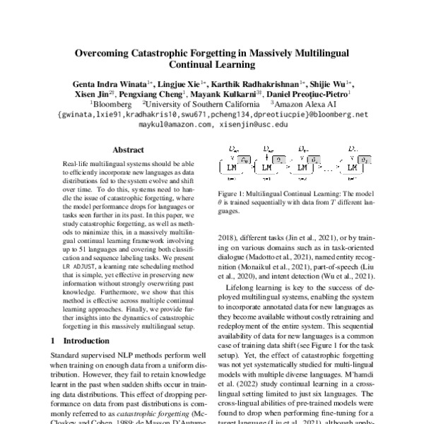 Overcoming Catastrophic Forgetting in Massively Multilingual Continual Learning - ACL Anthology