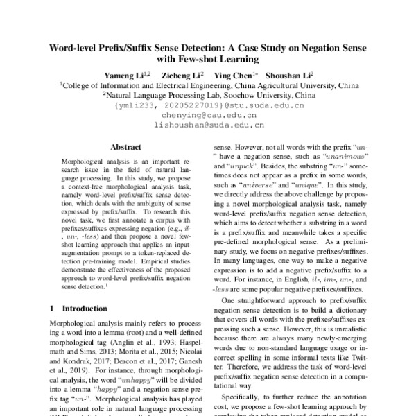 Word-level Prefix/Suffix Sense Detection: A Case Study on Negation Sense with Few-shot Learning ...