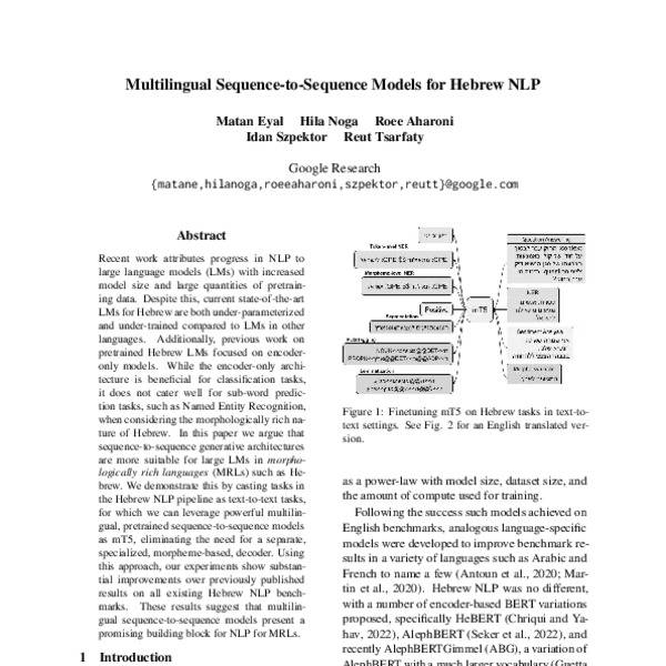 Multilingual Sequence-to-Sequence Models for Hebrew NLP - ACL Anthology