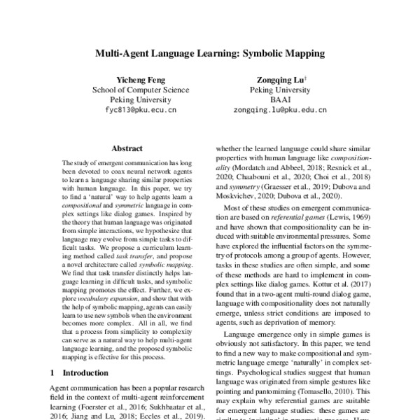 Multi-Agent Language Learning: Symbolic Mapping - ACL Anthology