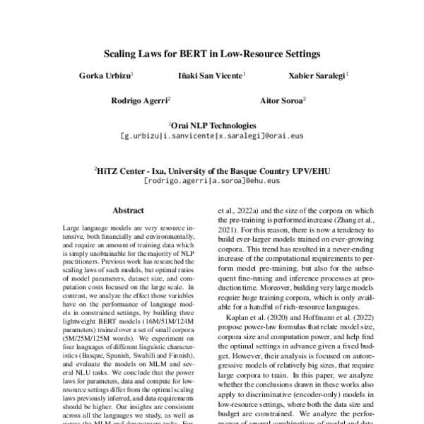 Scaling Laws for BERT in Low-Resource Settings - ACL Anthology