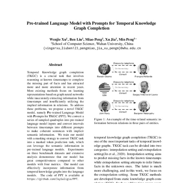 Pre-trained Language Model with Prompts for Temporal Knowledge Graph Completion - ACL Anthology