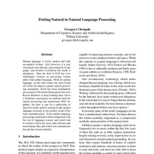 Putting Natural in Natural Language Processing - ACL Anthology