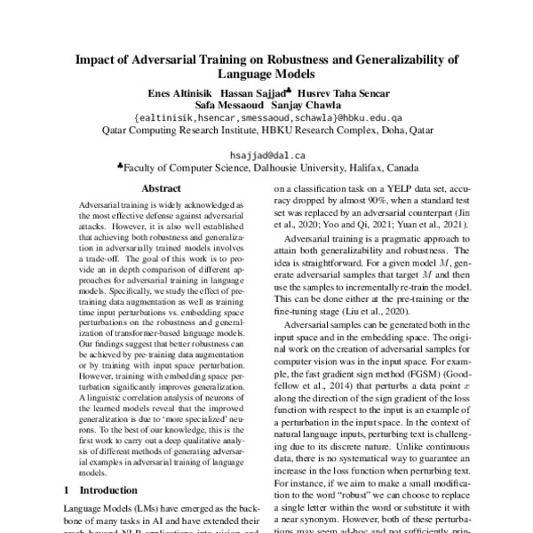 Impact of Adversarial Training on Robustness and Generalizability of Language Models - ACL Anthology