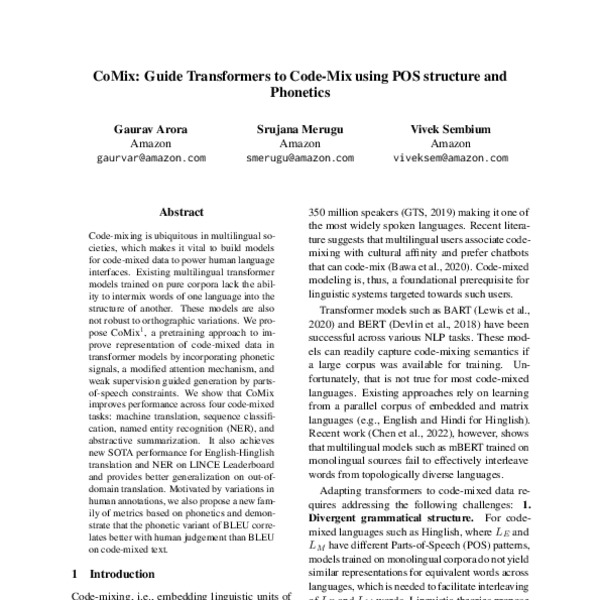 CoMix: Guide Transformers to Code-Mix using POS structure and Phonetics - ACL Anthology