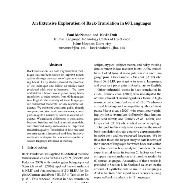 An Extensive Exploration of Back-Translation in 60 Languages - ACL Anthology