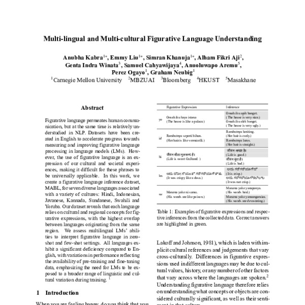 Multi-lingual and Multi-cultural Figurative Language Understanding - ACL Anthology