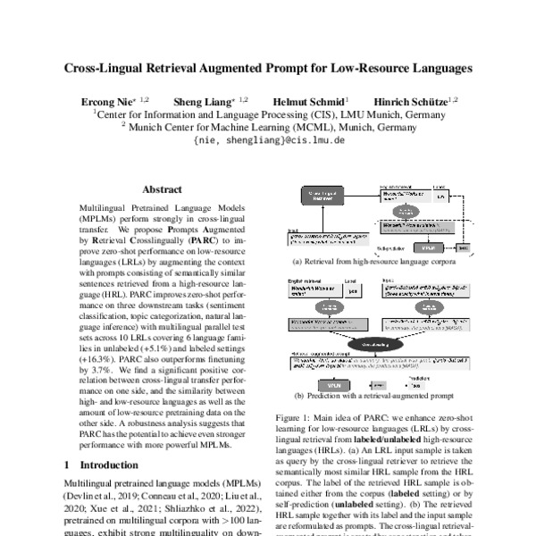 Cross-Lingual Retrieval Augmented Prompt for Low-Resource Languages - ACL Anthology