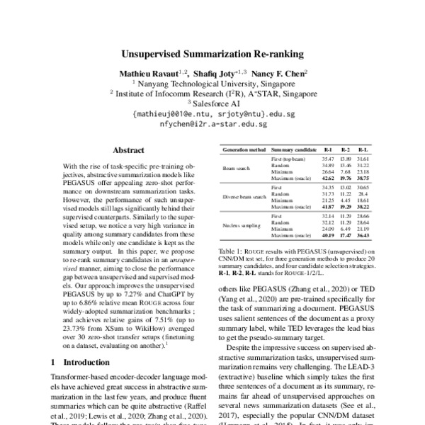 Unsupervised Summarization Re Ranking Acl Anthology