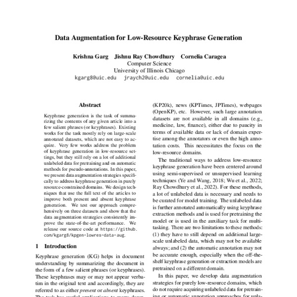 Data Augmentation for Low-Resource Keyphrase Generation - ACL Anthology
