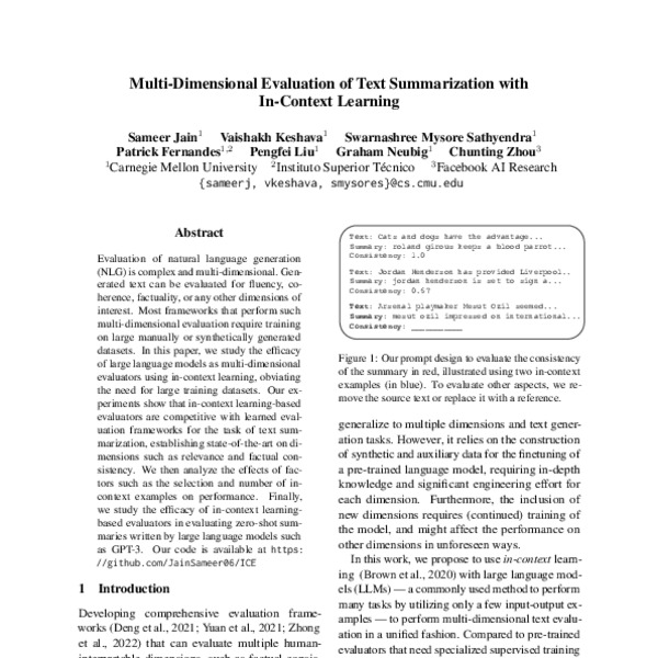 Multi Dimensional Evaluation Of Text Summarization With In Context