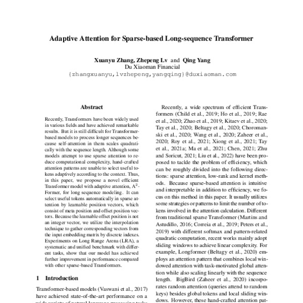 Adaptive Attention For Sparse Based Long Sequence Transformer Acl Anthology 3063
